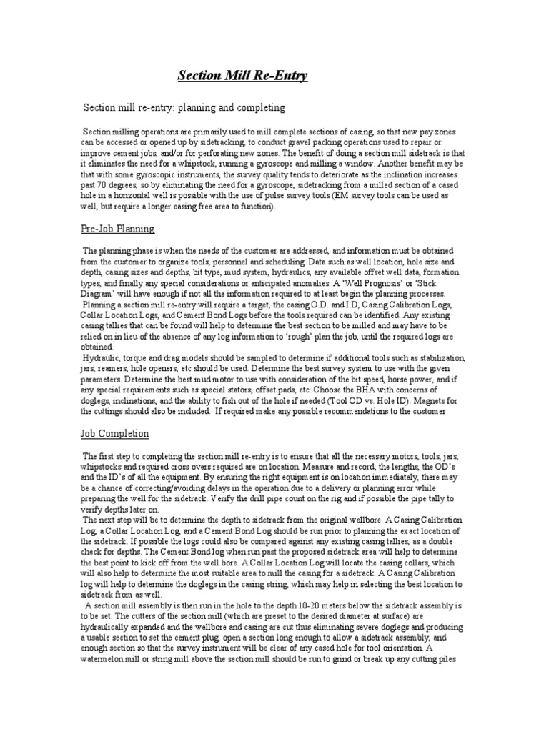 Section mill re-entry planning | PDF | Casing (Borehole) | Drilling Rig