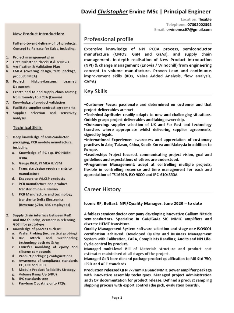 David Ervine - 2015688 - Cv-Library | PDF | Printed Circuit Board ...