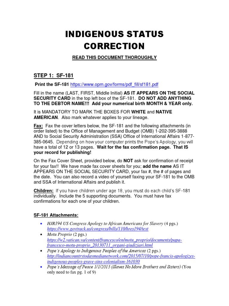 Indigenous Status Correction: STEP 1: SF-181 | PDF