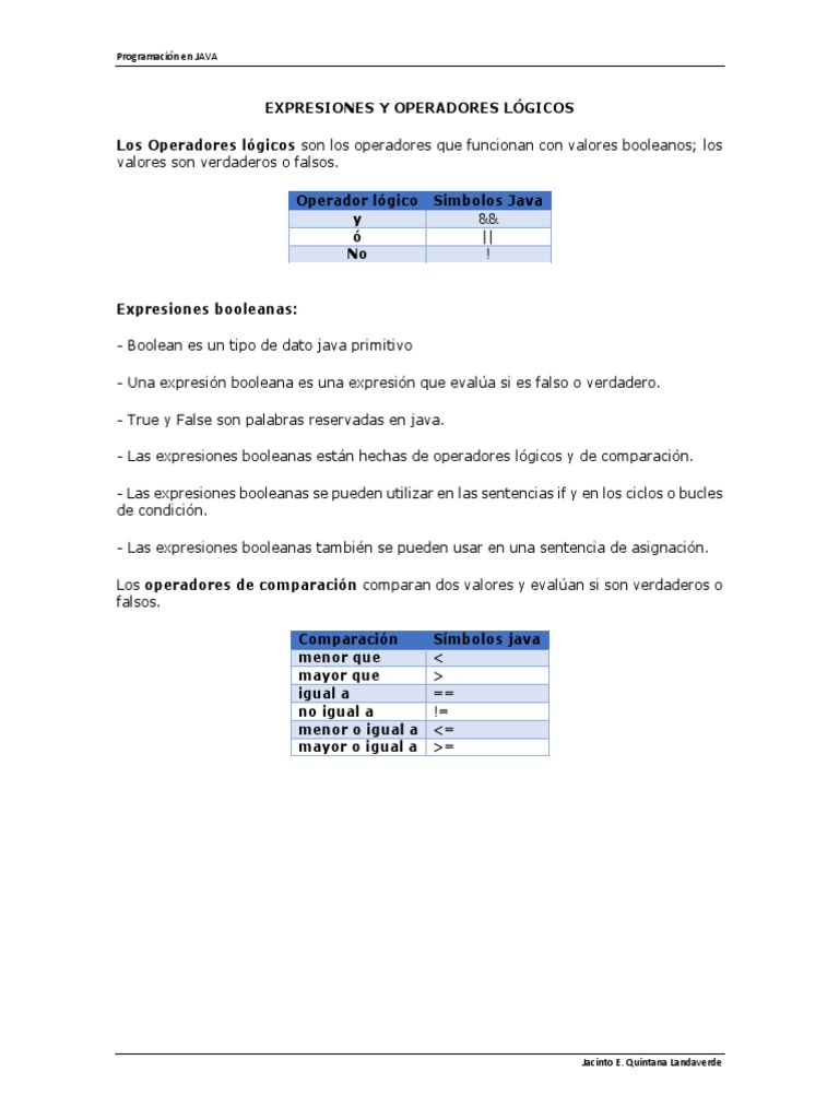 Expresiones booleanas y operadores lógicos en Java | PDF