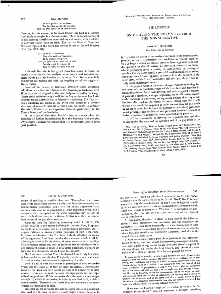 Mavrodes - On Deriving The Normative From The Nonnormative | PDF | Argument | Logical Consequence