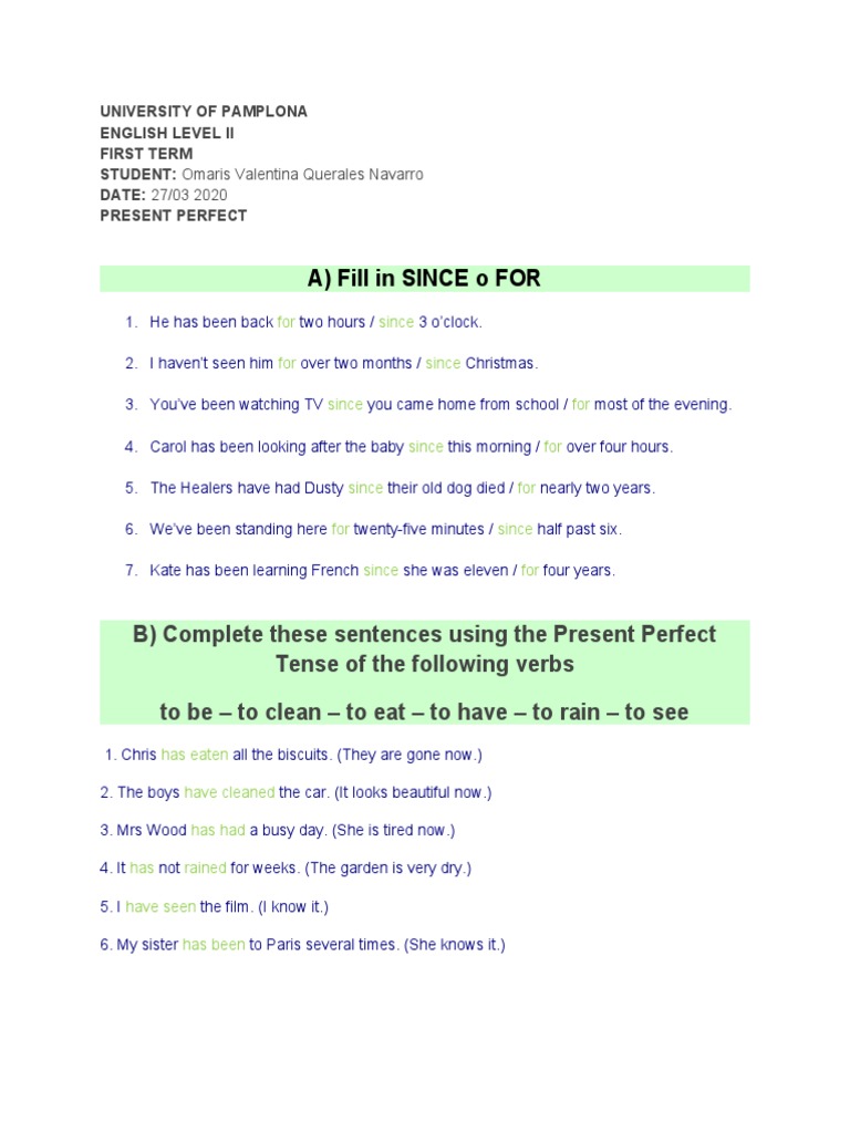 Present Perfect Usage Exercises | PDF | Perfect (Grammar) | Linguistics