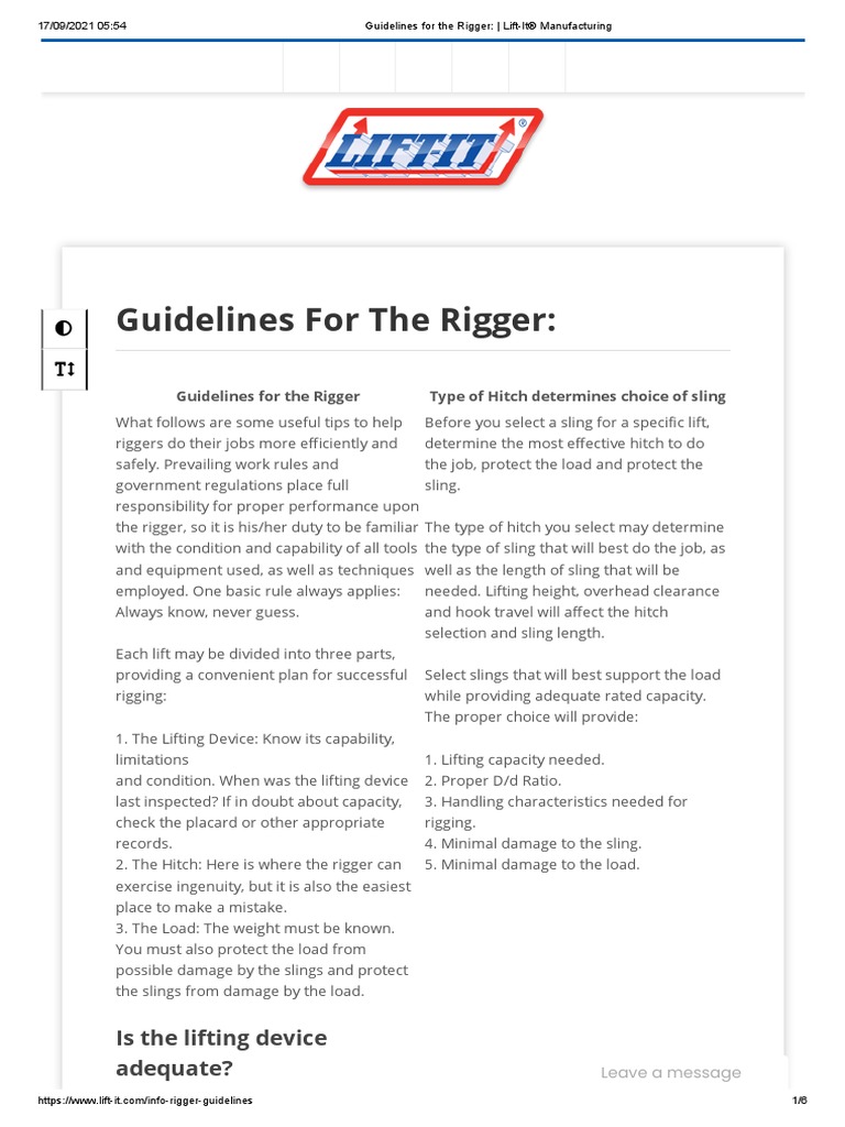 Guidelines For The Rigger - Lift-It® Manufacturing | PDF | Crane ...