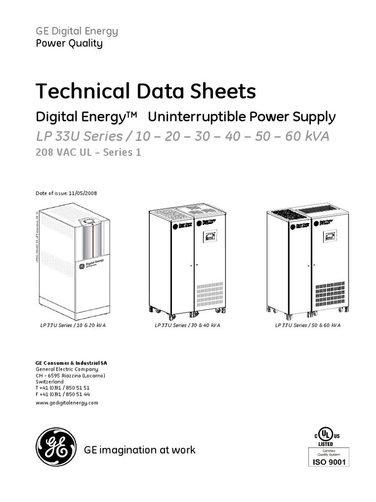 GE LP33 Series 10 60kVA Technical Data Sheet | PDF | Power Inverter ...