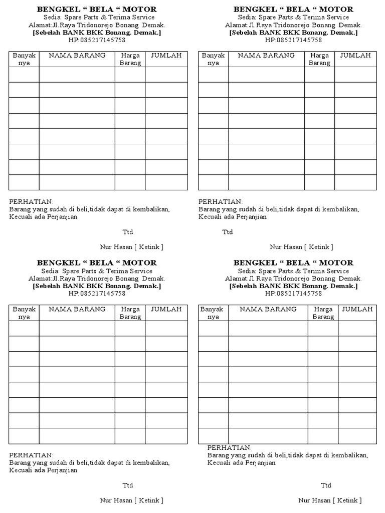 Nota Bengkel | PDF