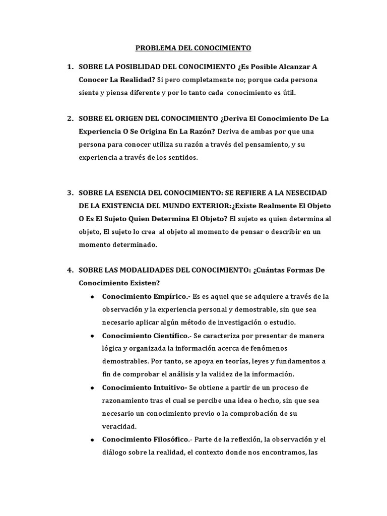 Problema Del Conocimiento | PDF | Conocimiento | Verdad