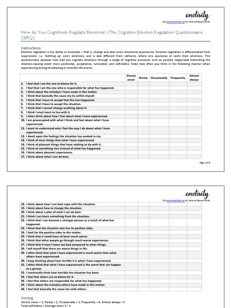How Do You Cognitively Regulate Emotions? (The Cognitive Emotion ...