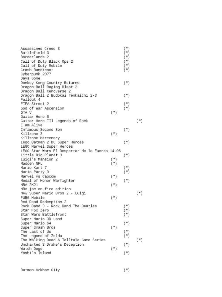 Comprehensive Video Games List | PDF