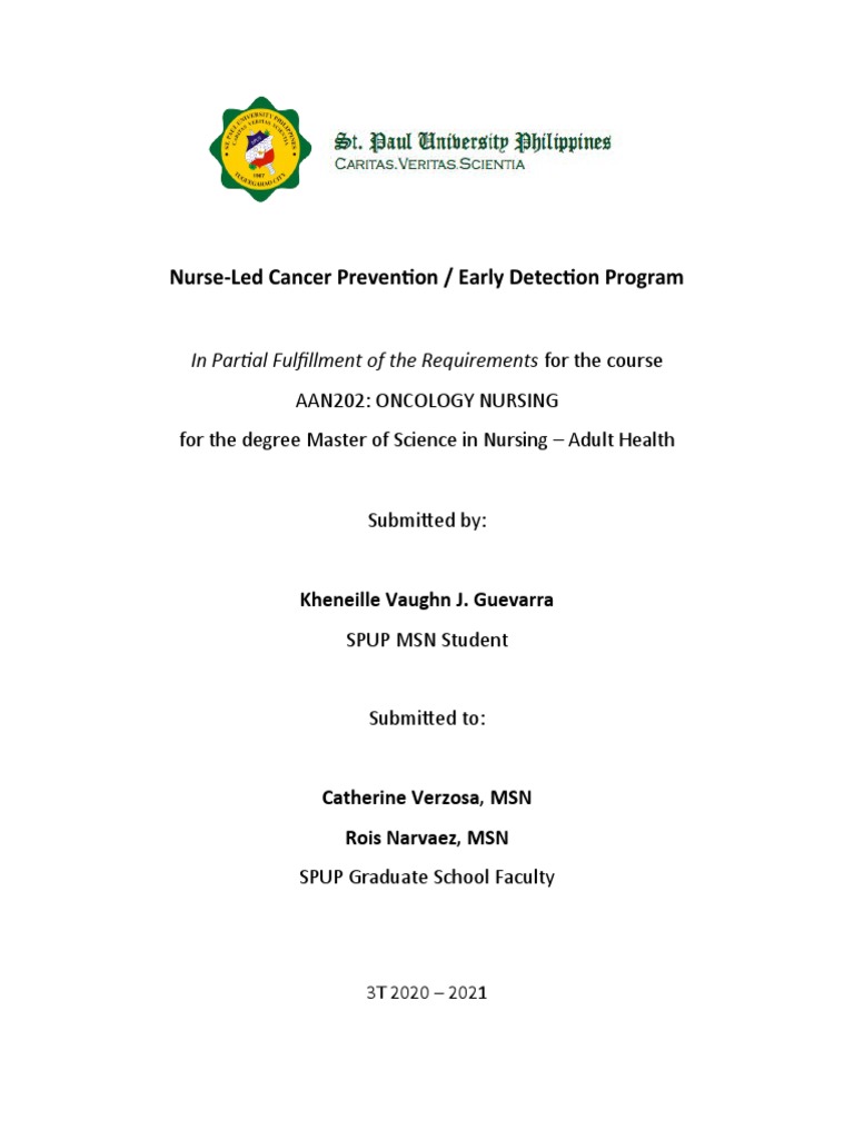 Nurse-Led Cancer Prevention / Early Detection Program: in Partial ...