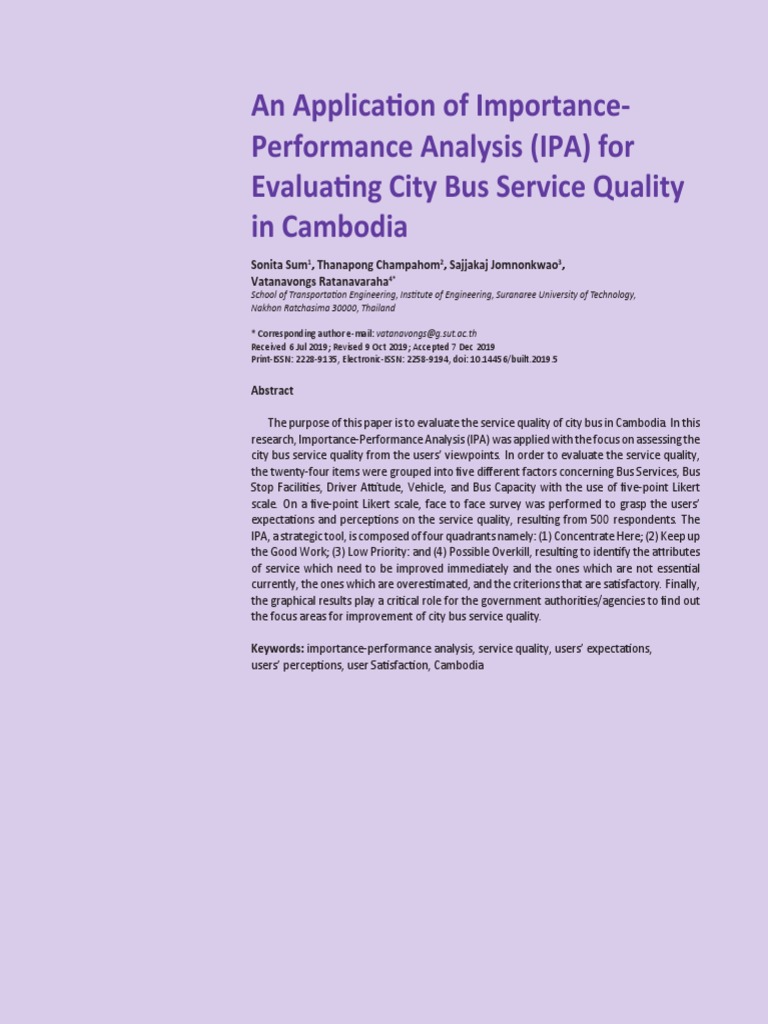 An Application of Importance - Performance Analysis (IPA) For Evaluating City Bus Service ...