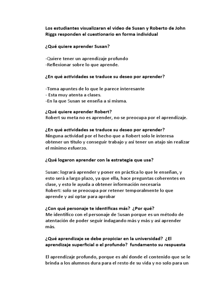 Responder Preguntas - Video de Susan y Robert | PDF