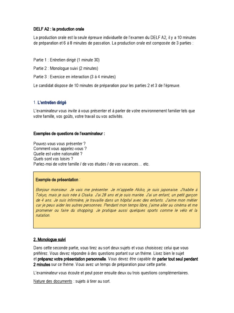 Production Orale Delf A2 | PDF | Restaurants