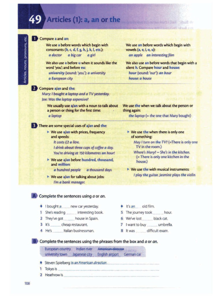 Articles - Oxford Practice Grammar | PDF