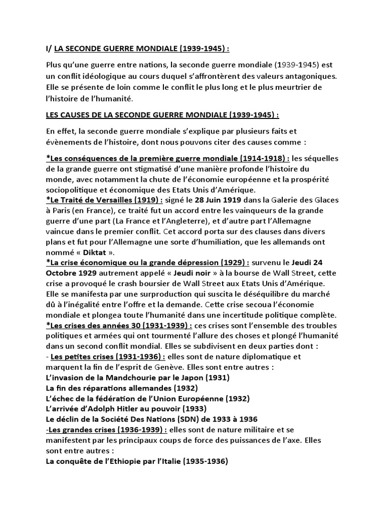Causes et Conséquences de la Seconde Guerre Mondiale | PDF | Seconde ...