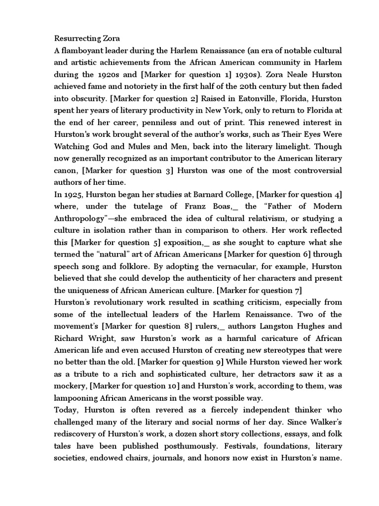 Rediscovering Zora Neale Hurston | PDF | Harlem Renaissance | Cultural ...