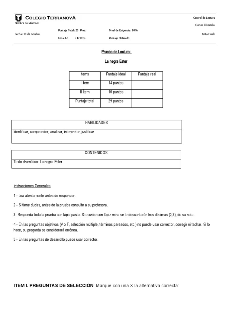 PruebA La Negra Ester | PDF