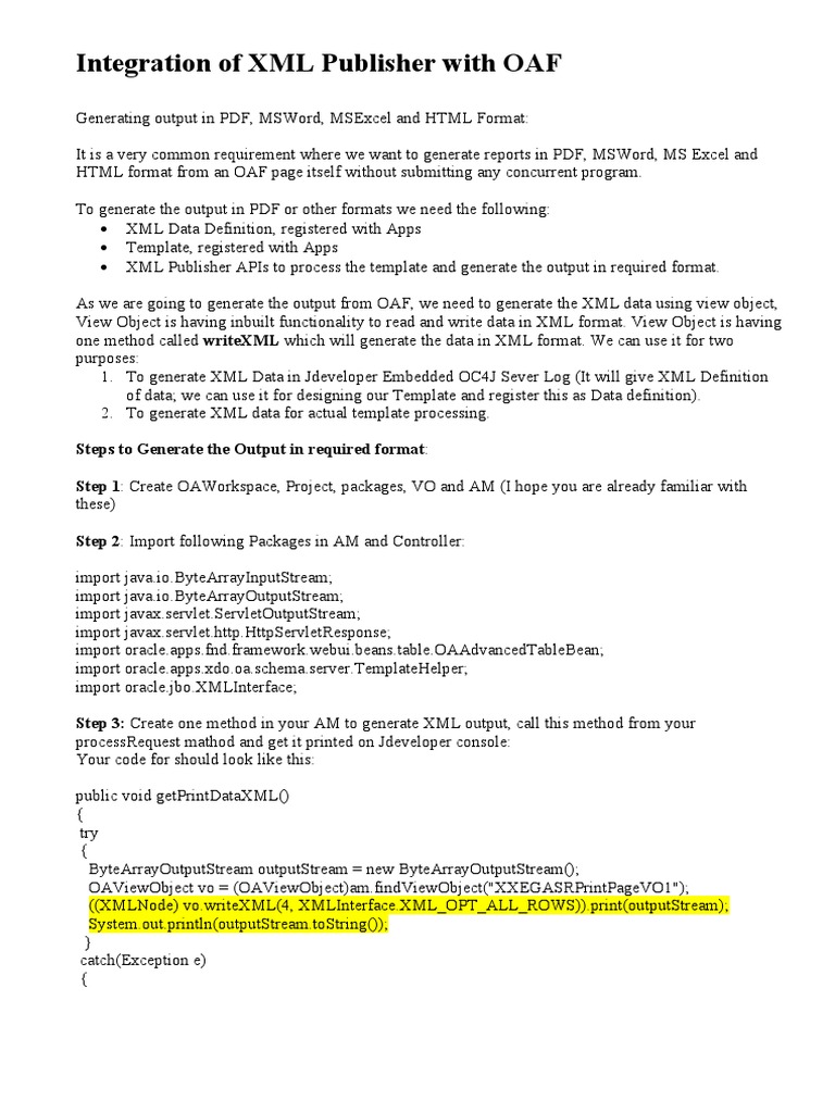 Integration of XML Publisher With OAF - v1 | PDF | Xml | File Format