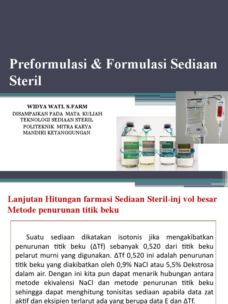 Preformulasi & Formulasi Sediaan Inj Volume Besar | PDF