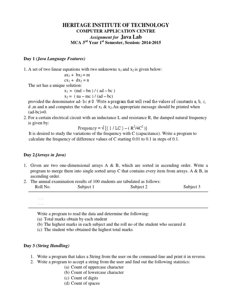 Java Lab Assignment 2014 Pdf Class Computer Programming Method Computer Programming