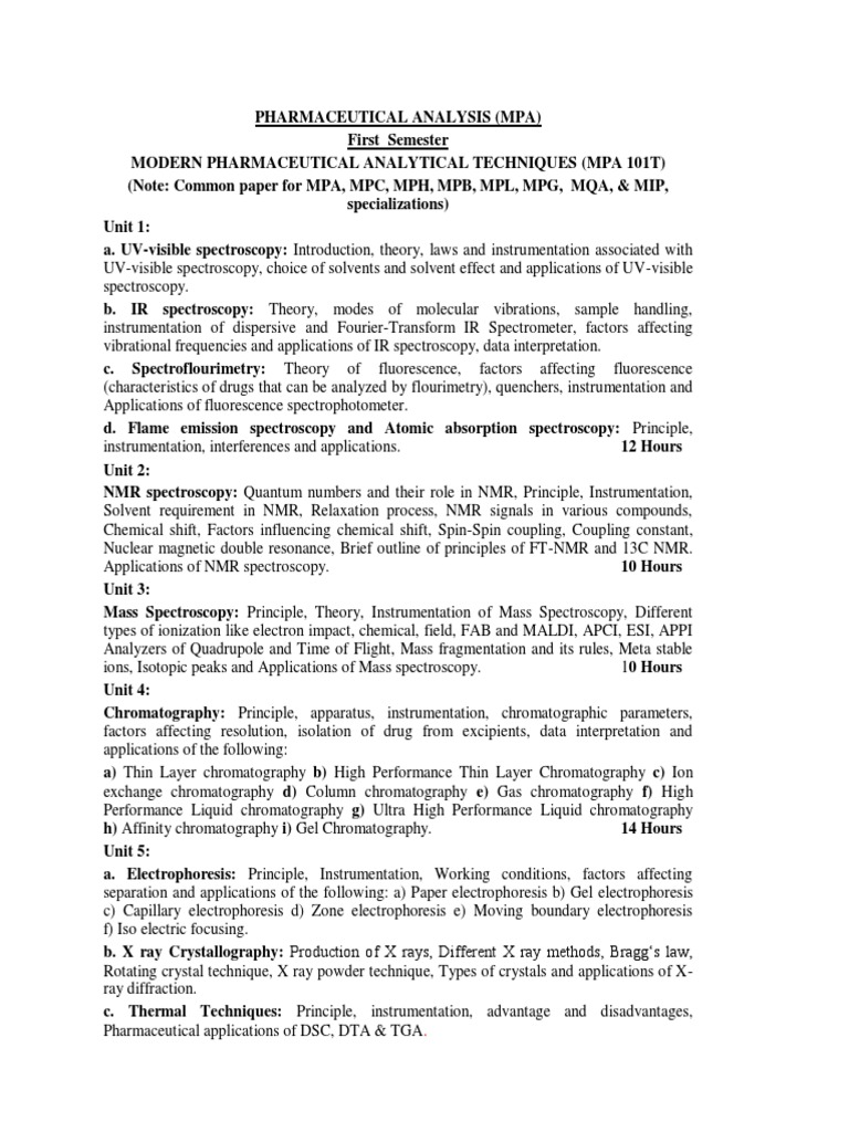 Pharmaceutical Analysis Syllabus | PDF | Nuclear Magnetic Resonance | Mass Spectrometry