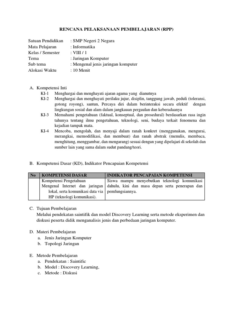 RPP Jaringan Komputer Guru Penggerak | PDF