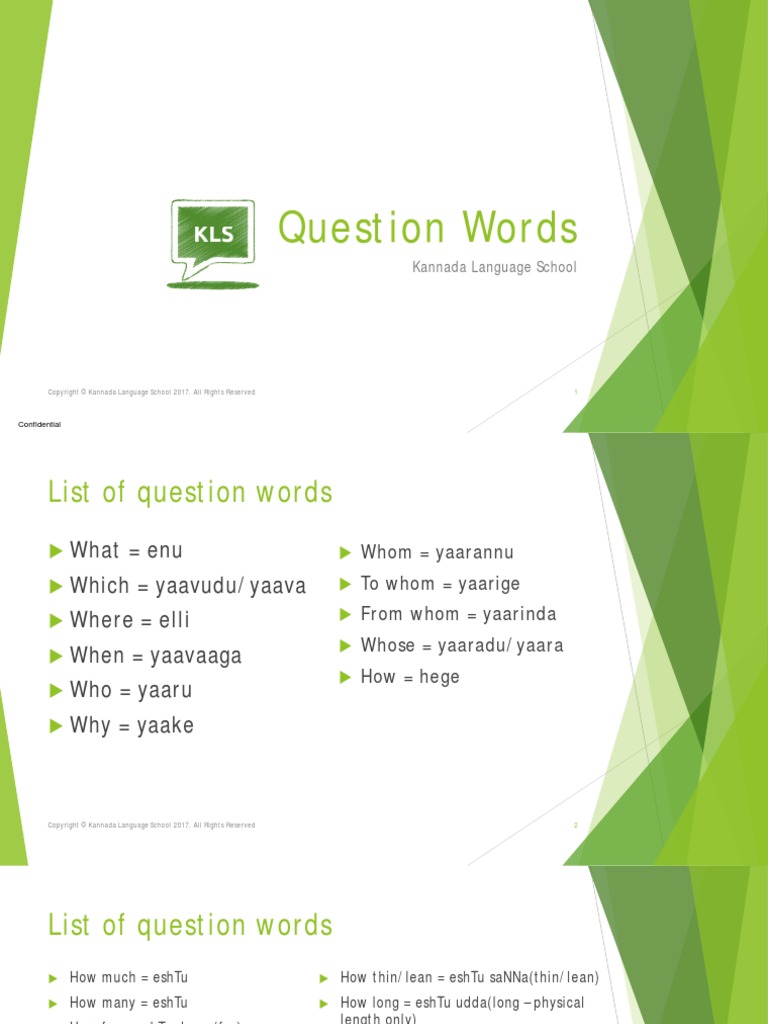 Question Words: Kannada Language School | PDF | Question | Cognition