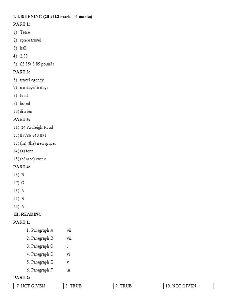 HSG 1 Listening+Reading KEY | PDF | Art
