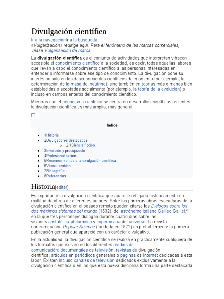 Importancia de la Divulgación Científica | PDF | Ciencia popular ...