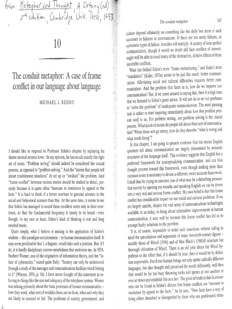 Reddy The Conduit Metaphor | PDF