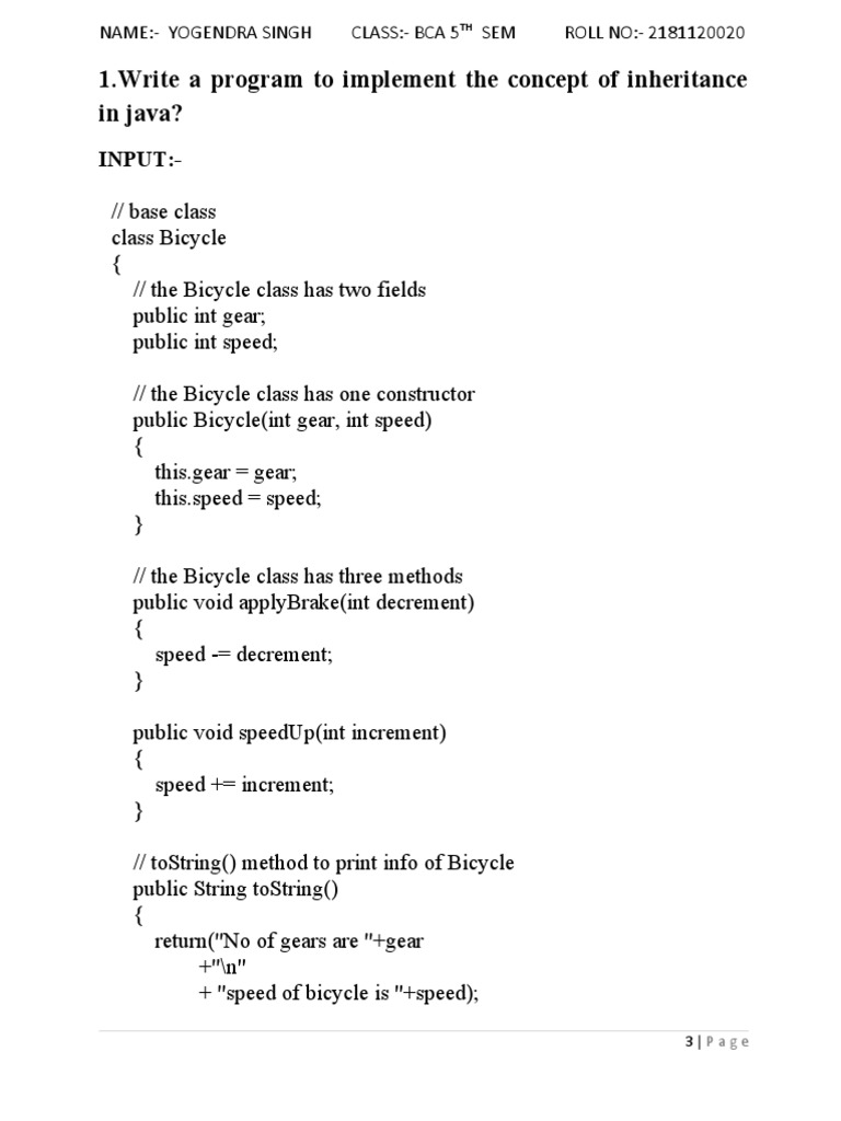 1.write A Program To Implement The Concept of Inheritance in Java ...