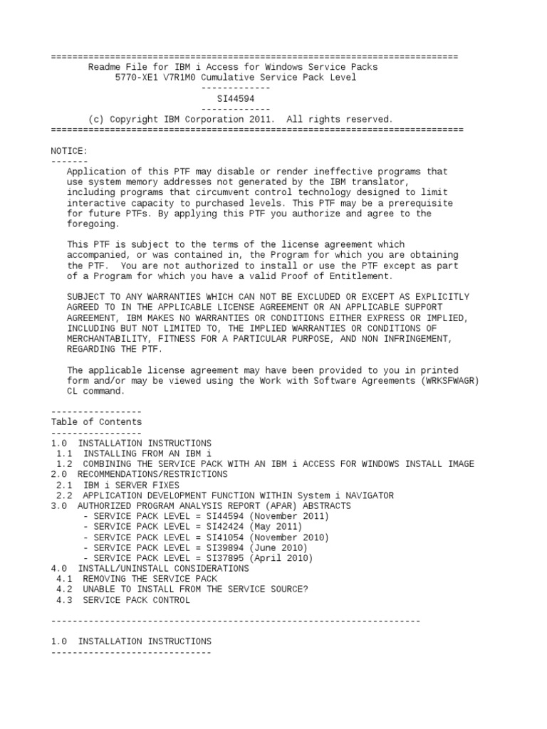 Readme File For IBM I Access For Windows Service Packs | PDF ...