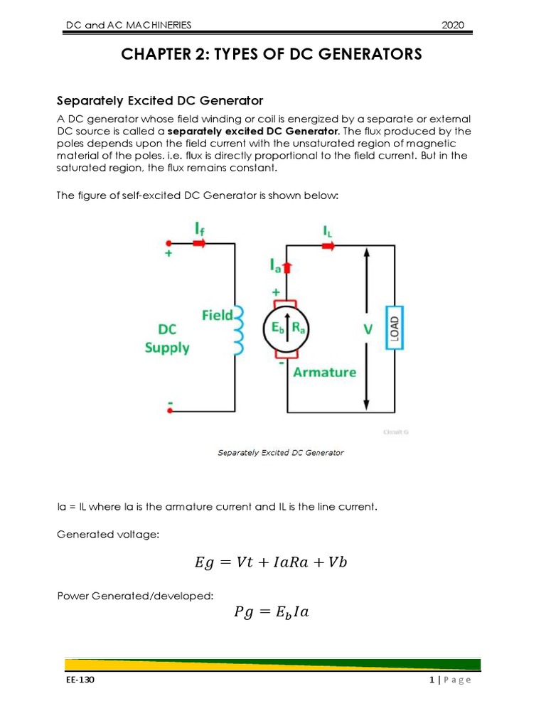 Chapter 2: Types of DC Generators: Separately Excited DC Generator | PDF
