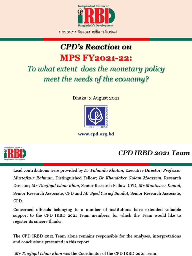 MPS FY2021-22:: CPD's Reaction On | PDF | Consumer Price Index ...