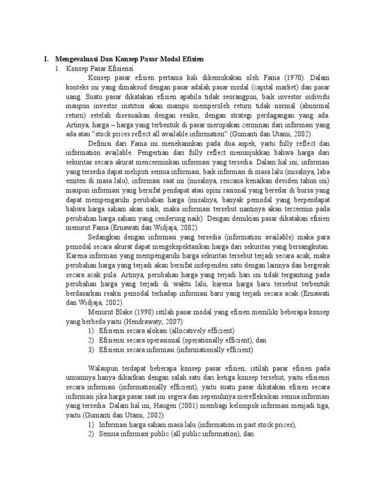 Mengevaluasi Dan Konsep Pasar Modal Efisien | PDF