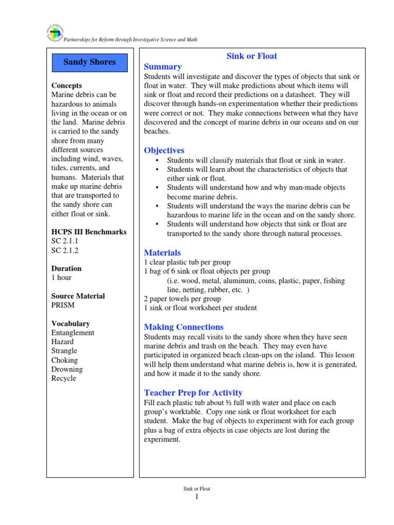Sink or Float: Marine Debris Exploration | PDF | Debris | Oceans