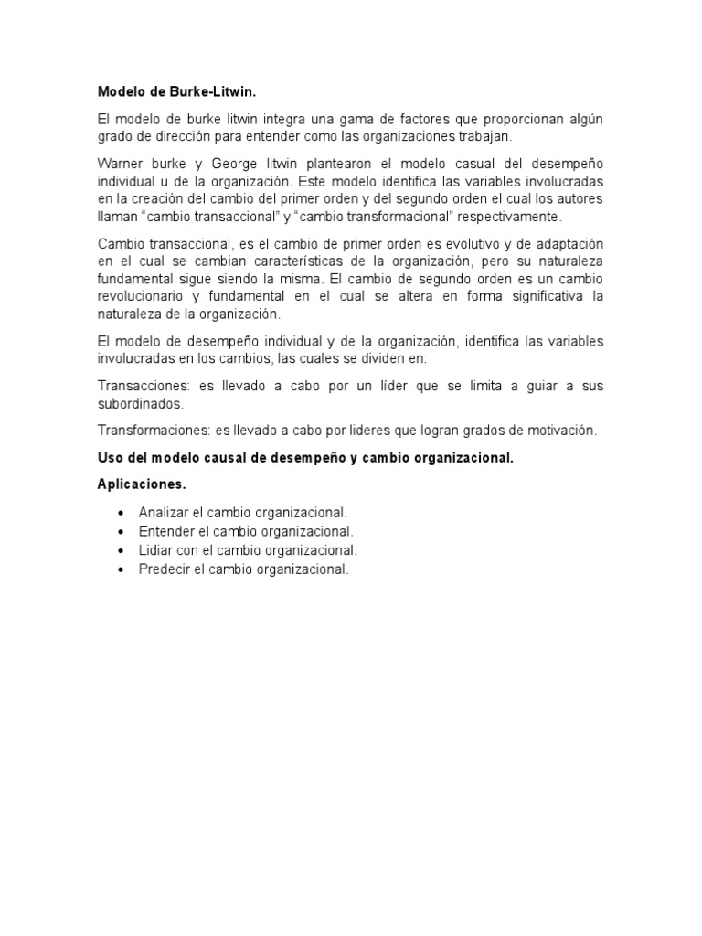 Modelo Burke Litwin | PDF | Liderazgo | Gestión del cambio