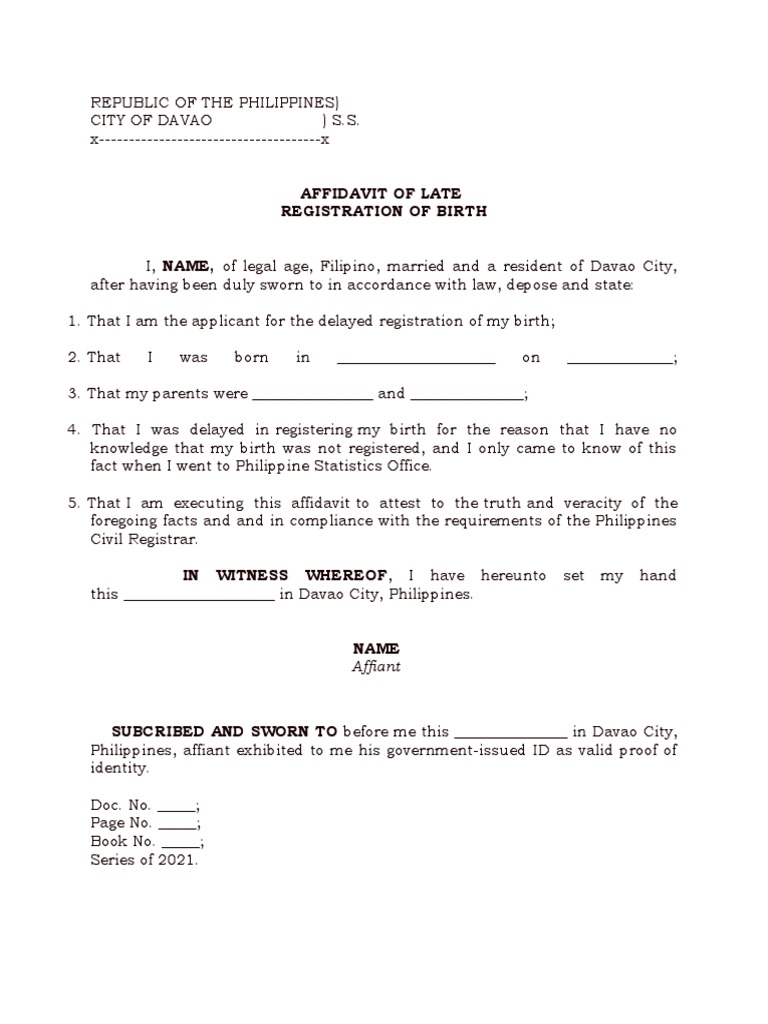 Affidavit of Late Registration | PDF