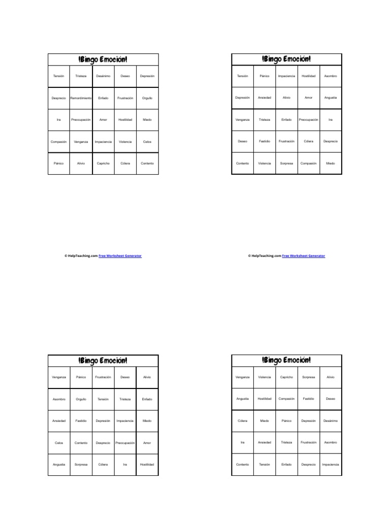 Bingo Cards - Worksheet Generator | PDF | Ira | Ciencias del comportamiento