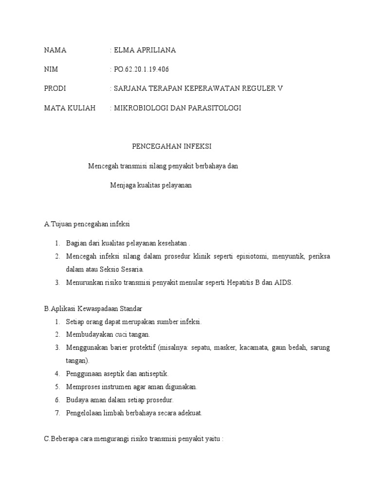 Mikrobiologi Pencegahan Infeksi Elma Apriliana | PDF