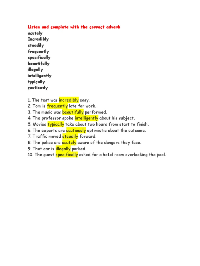 Tenth - Listen and Complete With The Correct Adverb | PDF | Foreign ...