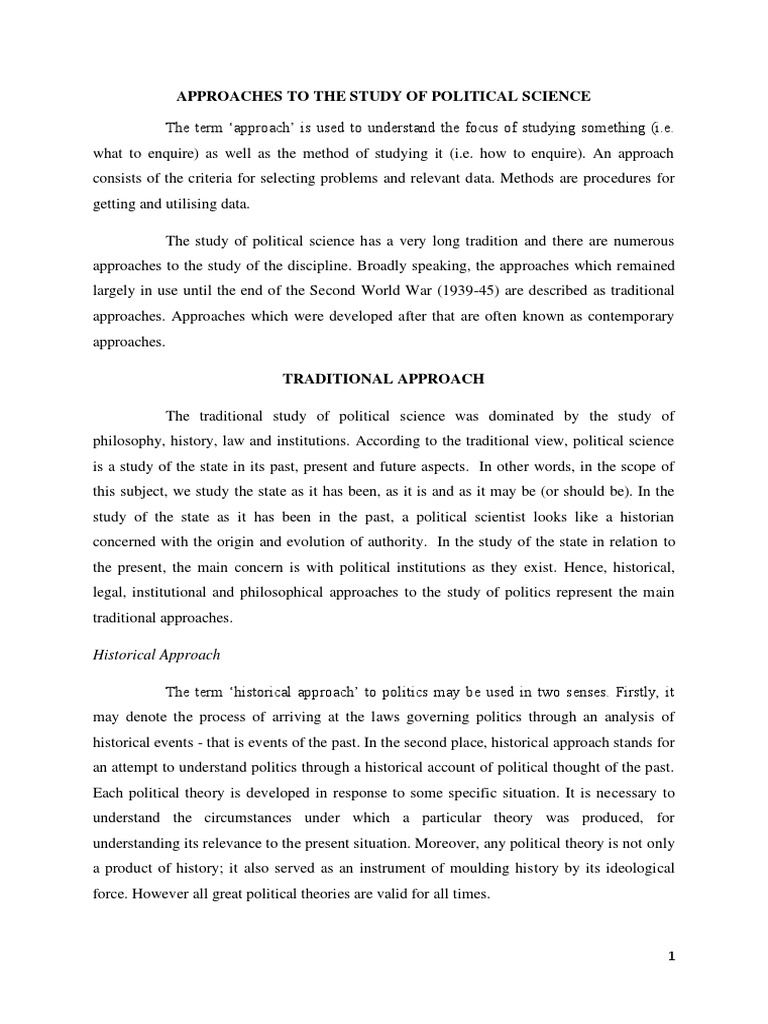 Approaches - Traditional Behavioural Postbehavioural | PDF | Political ...