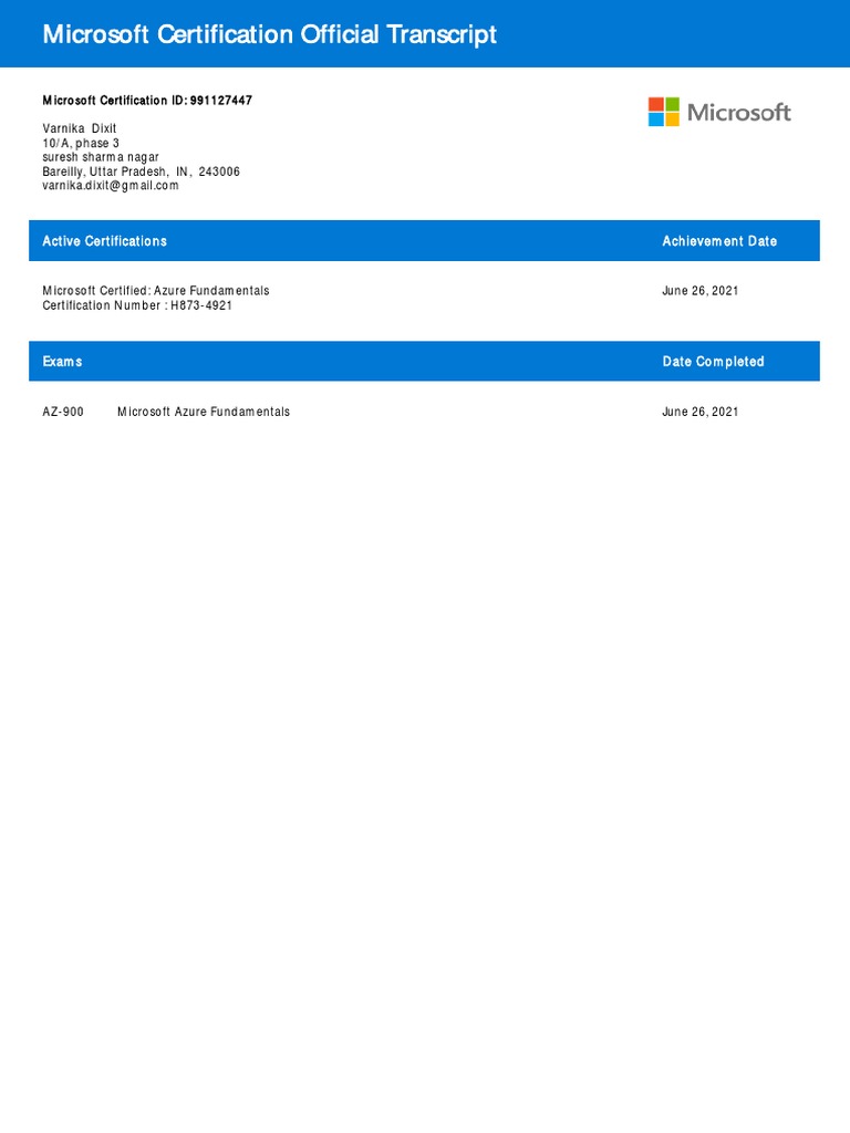 Microsoft Certified Professional Transcript | PDF
