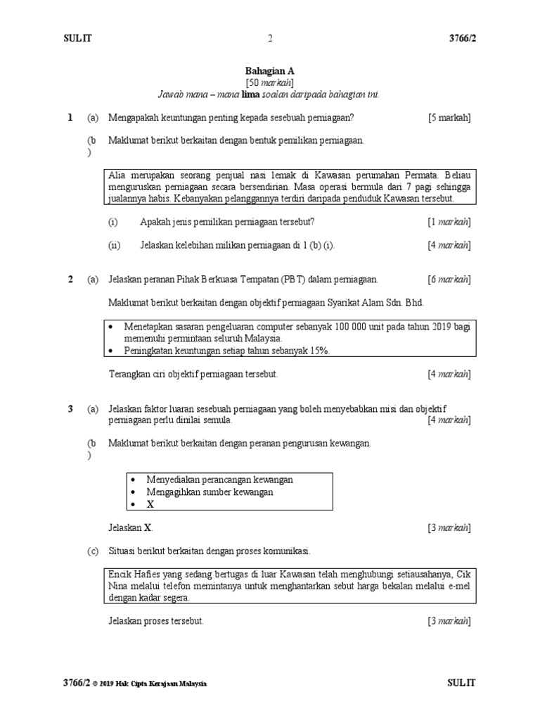 Kertas 2 Perniagaan SPM 2019 | PDF