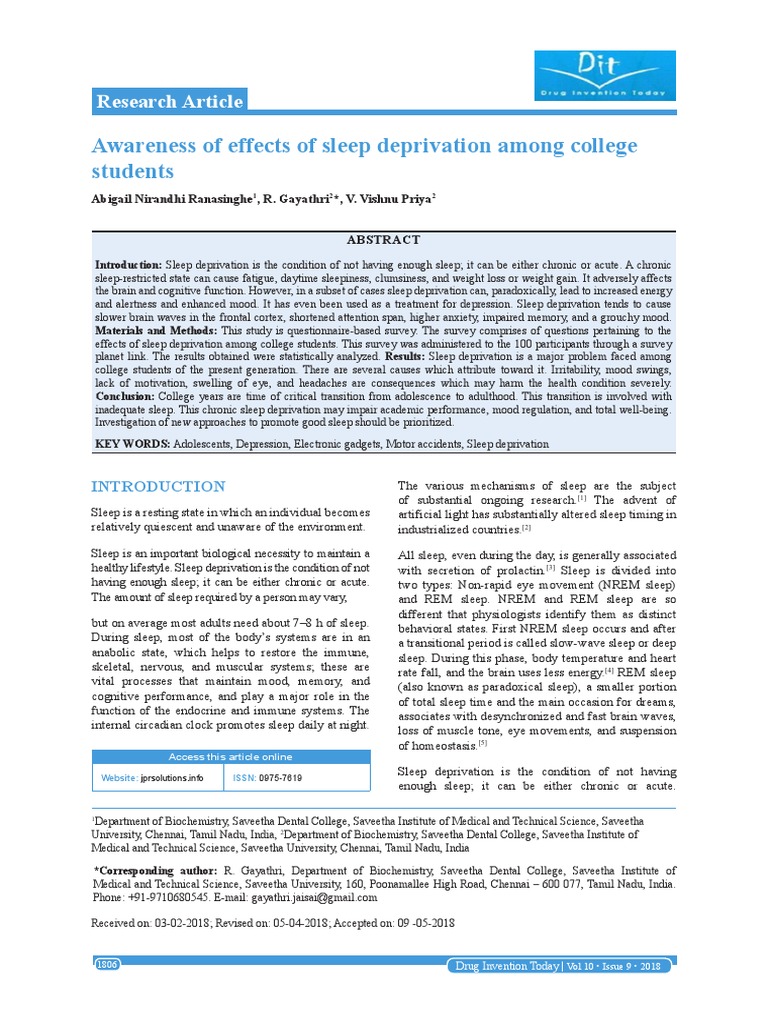 Impact of Sleep Deprivation on College Students | PDF | Sleep | Sleep ...