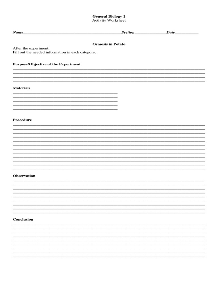 Osmosis Worksheet | PDF | Osmosis | Biology