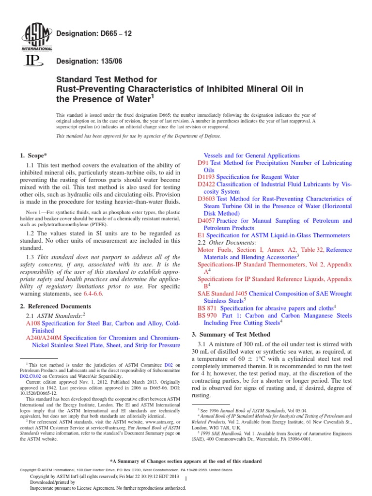 Rust-Preventing Characteristics of Inhibited Mineral Oil in The ...