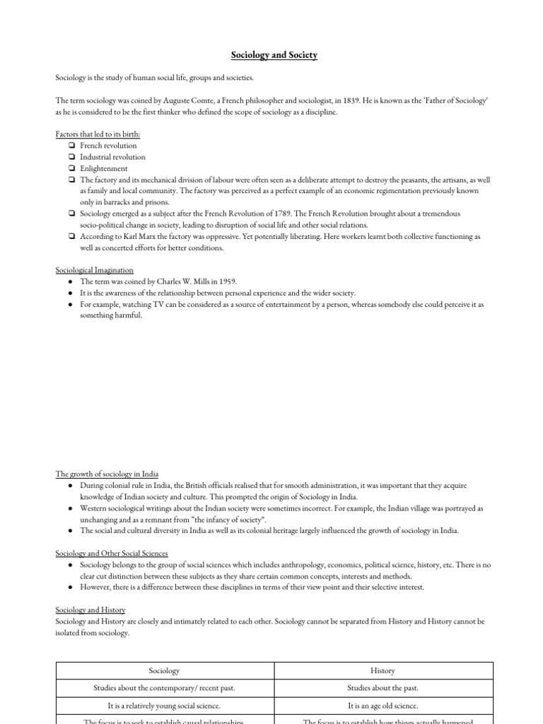Sociology and Society (Notes) | PDF | Sociology | Social Sciences