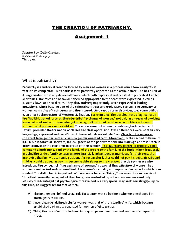 The Creation of Patriarchy | PDF | Patriarchy | Philosophical Theories