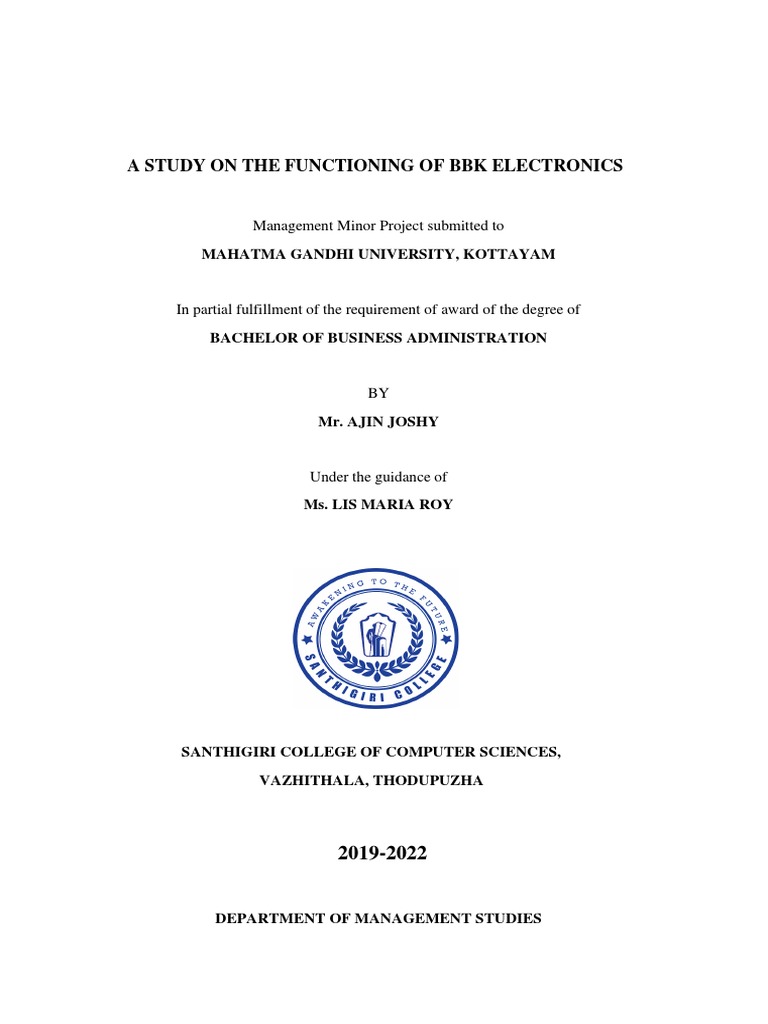 A Study On The Functioning of BBK Electronics: Management Minor Project Submitted To | PDF ...