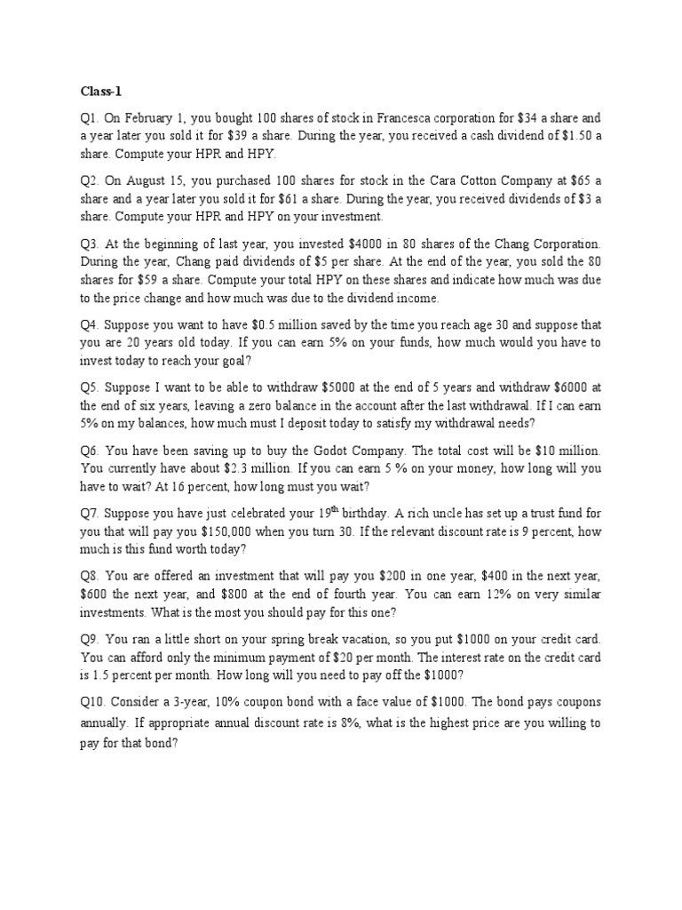 SAPM Problems | PDF | Bonds (Finance) | Yield (Finance)